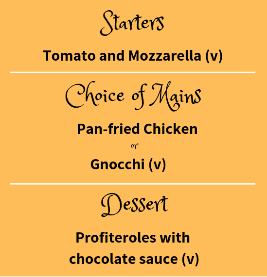 Winter Ball Menu Choices - Berkshire MS Therapy Centre